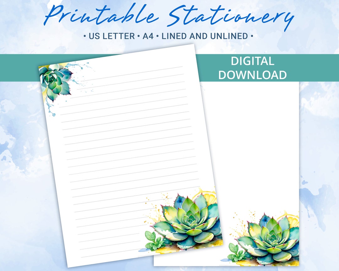 Printable Stationery Lined Paper, Letter Writing Paper With Succulents ...