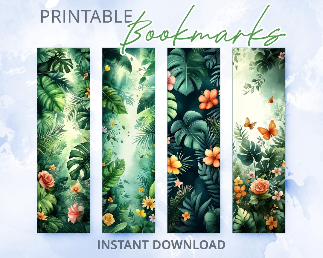 Printable Tropical Floral Bookmarks Set, Bookmarks With Tropical Leaves ...