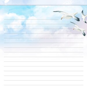 Printable Stationery Lined Paper With Seagulls Flying in the Sky ...