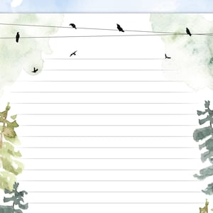 Printable Stationary Paper, Green Forest Landscape Watercolor Printable ...