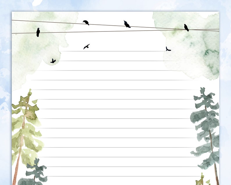 Printable Stationary Paper Green Forest Landscape Watercolor - Etsy