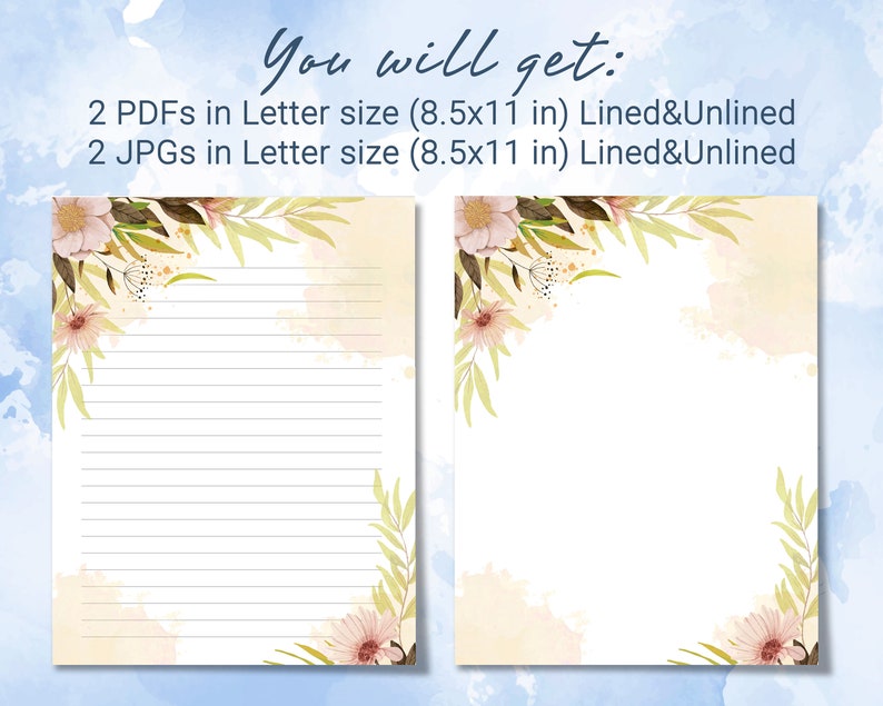 Printable Stationary, Floral Printable Writing Paper, Botanical Letter ...