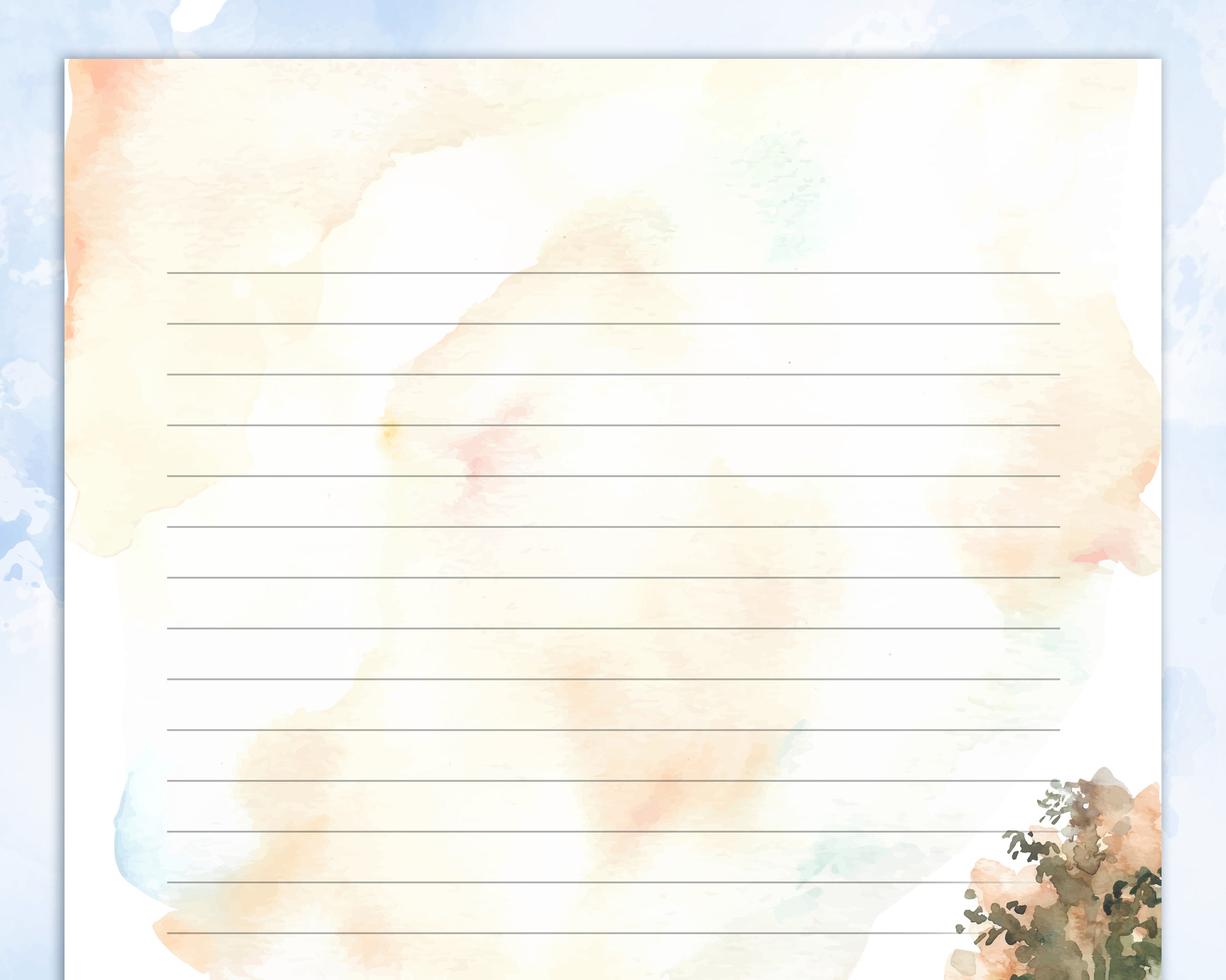 Printable Stationary, Tree Landscape Watercolor Printable Writing Paper ...