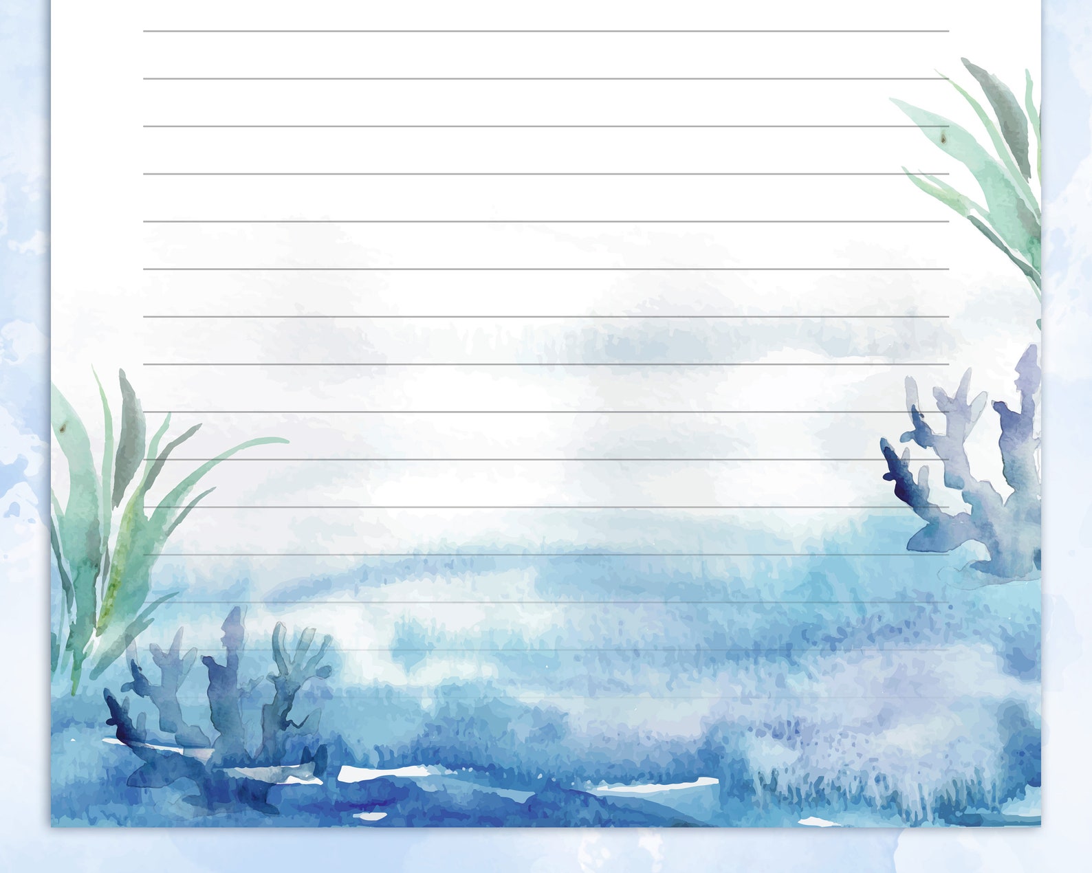 Sea Turtle Printable Stationery: Lined Writing Paper (digital Download ...