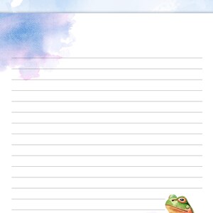 Printable Stationery Lined Paper, Watercolor Frog on Mushroom Printable ...
