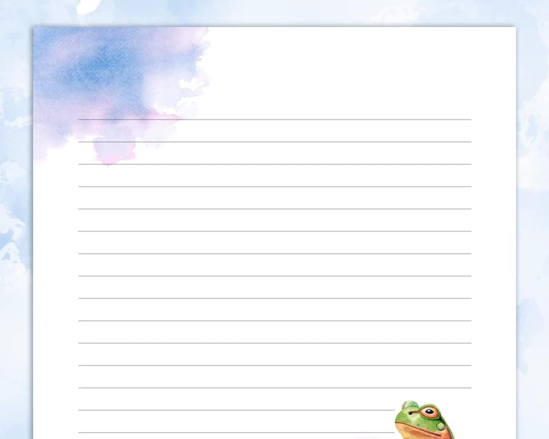 Printable Stationery Lined Paper Watercolor Frog on Mushroom - Etsy