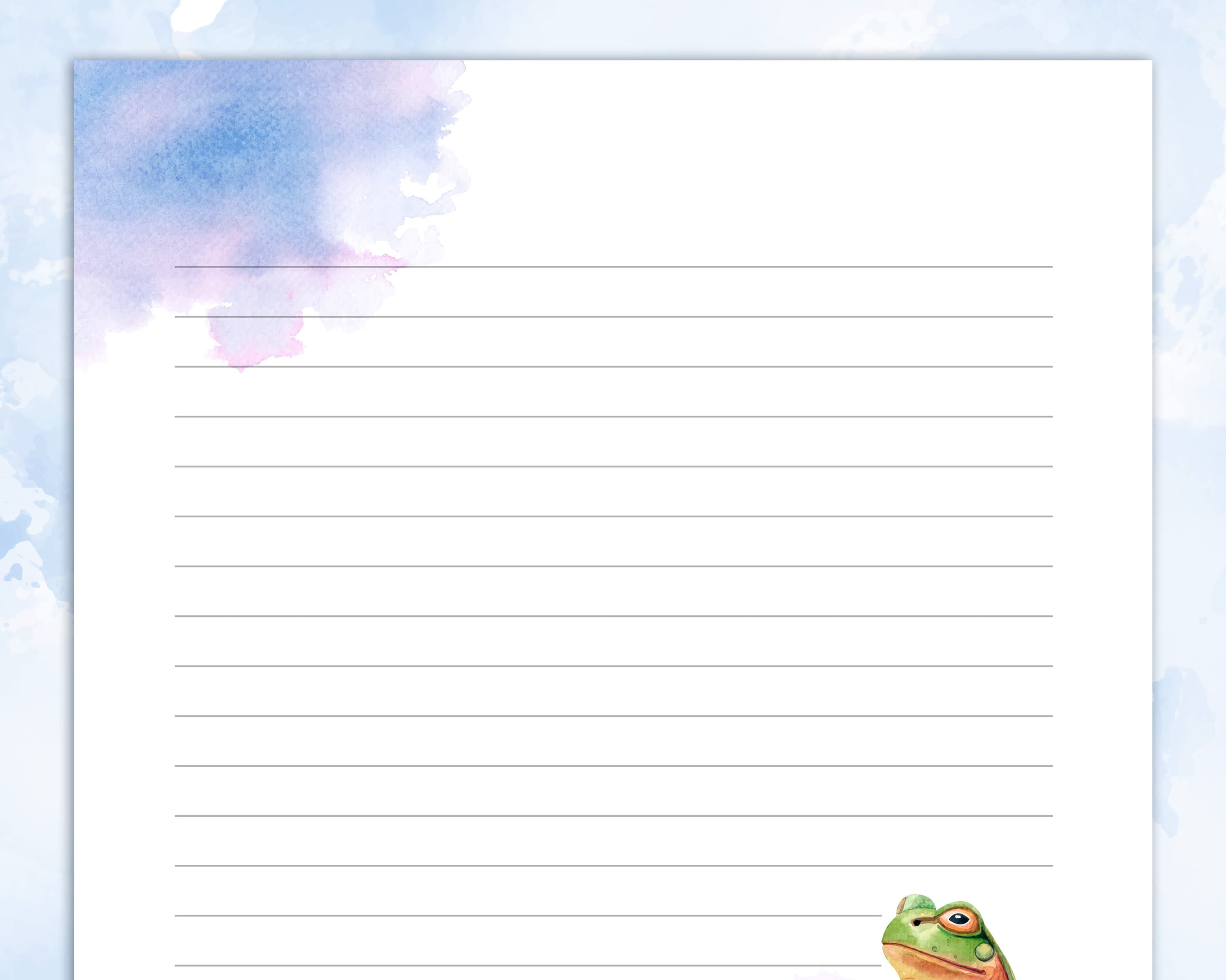 Printable Stationery Lined Paper Watercolor Frog on Mushroom - Etsy