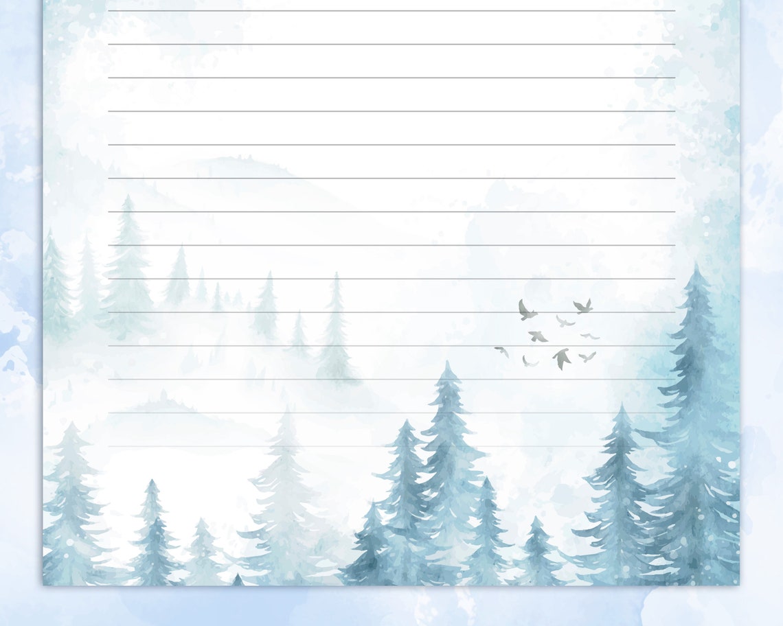 Printable Stationery Lined Paper With Frozen Landscape Scene of ...