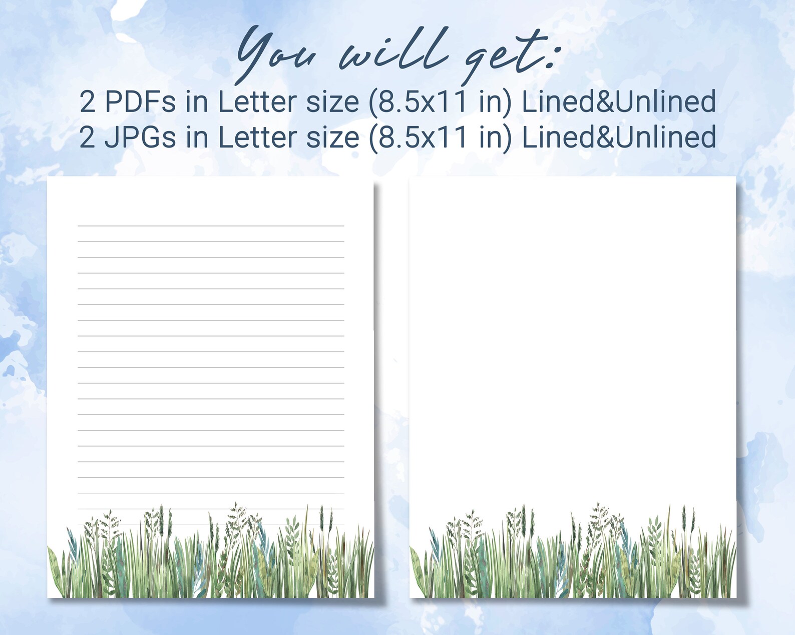 Green Grass Printable Stationery Printable Writing Paper With - Etsy