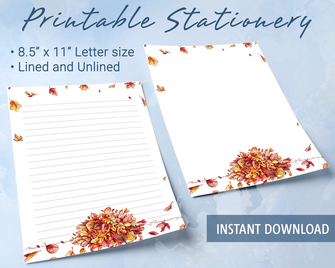 Leaves Printable Stationery, Printable Writing Paper With Watercolor ...