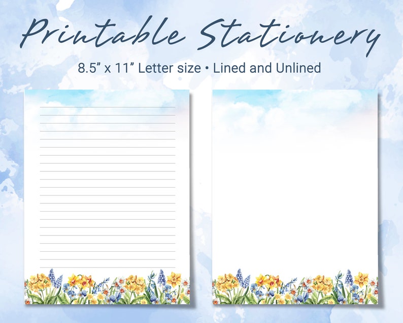 Floral Printable Stationery, Printable Writing Paper With Watercolor ...