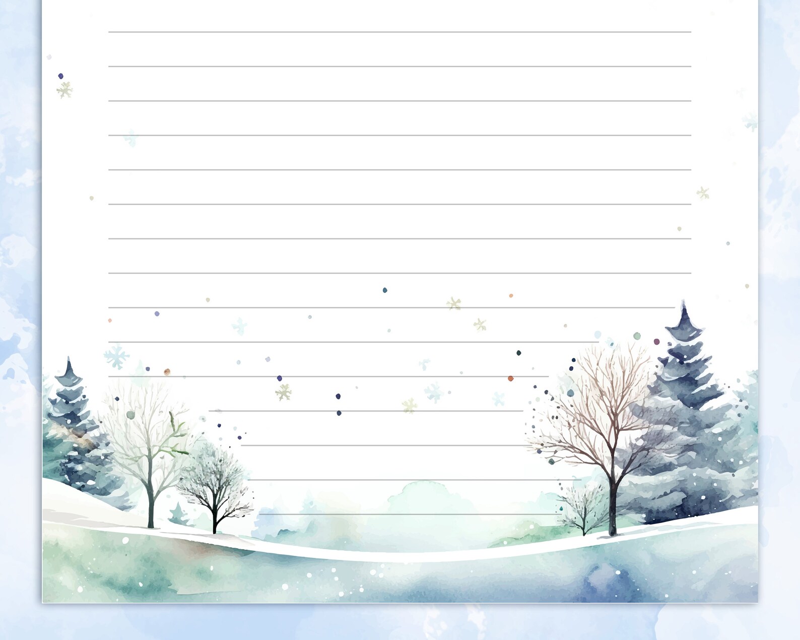 Printable Stationery Paper With Winter Background, Printable Writing ...