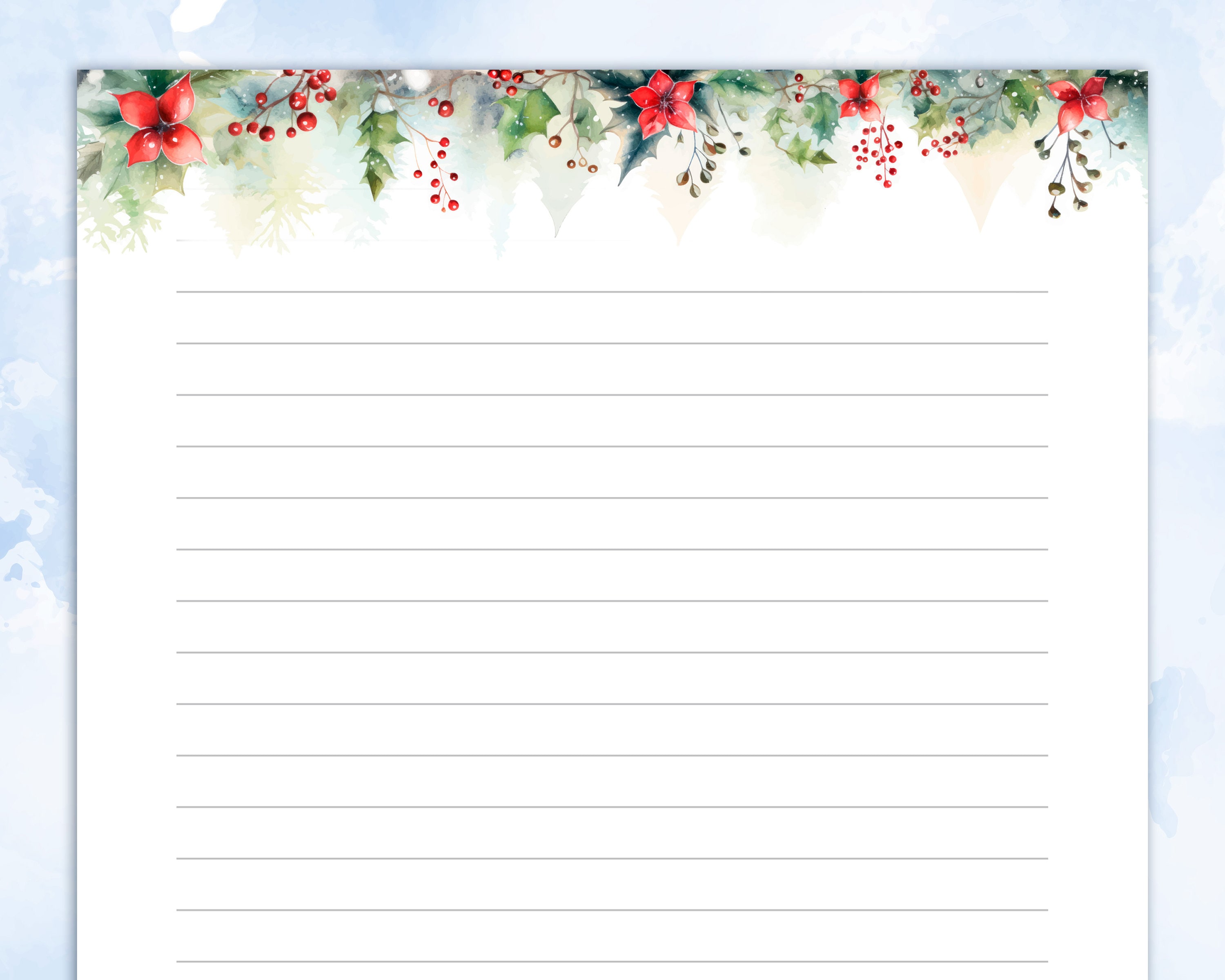 Christmas Printable Stationery, Printable Writing Paper With Holly and ...