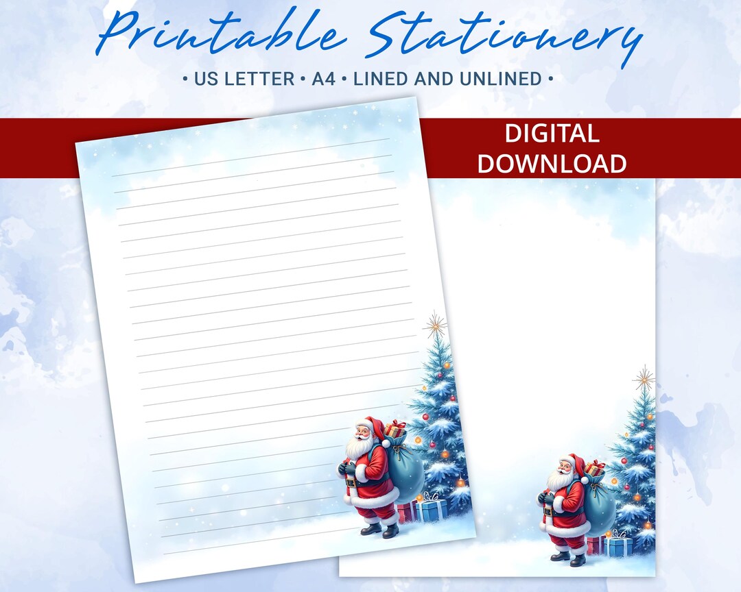 Printable Stationery Lined Paper, Letter Writing Paper With Santa Claus ...