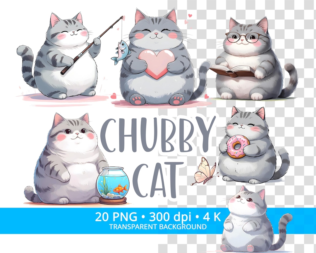 Cute Chubby Cat PNG Clipart, Funny Fat Cats Clipart, Kawaii Kitten ...