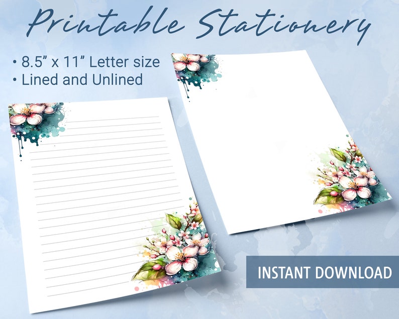 Floral Printable Stationery Lined Paper, Printable Writing Paper With ...