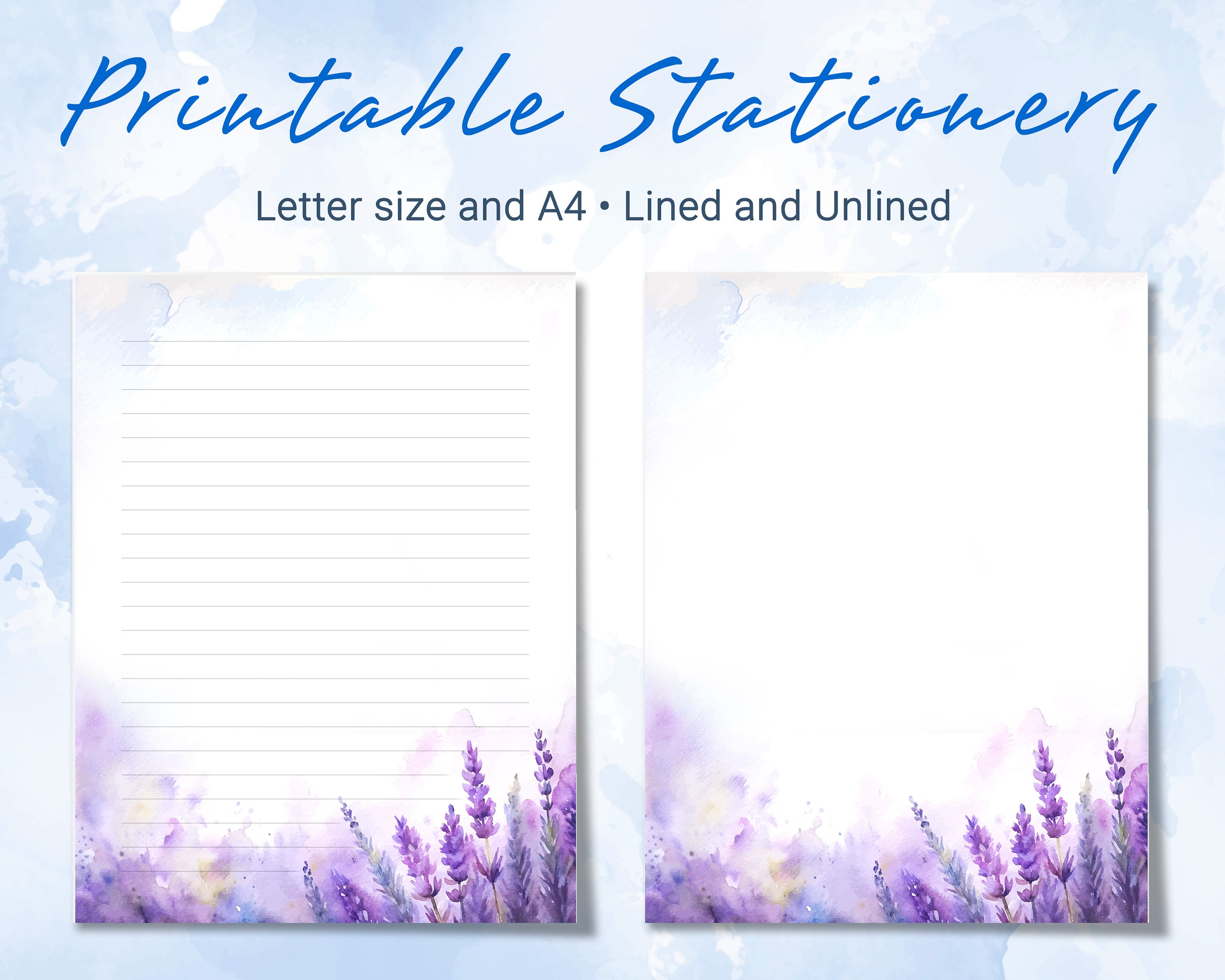 Printable Stationery Lined Paper, Letter Writing Paper With Lavender ...