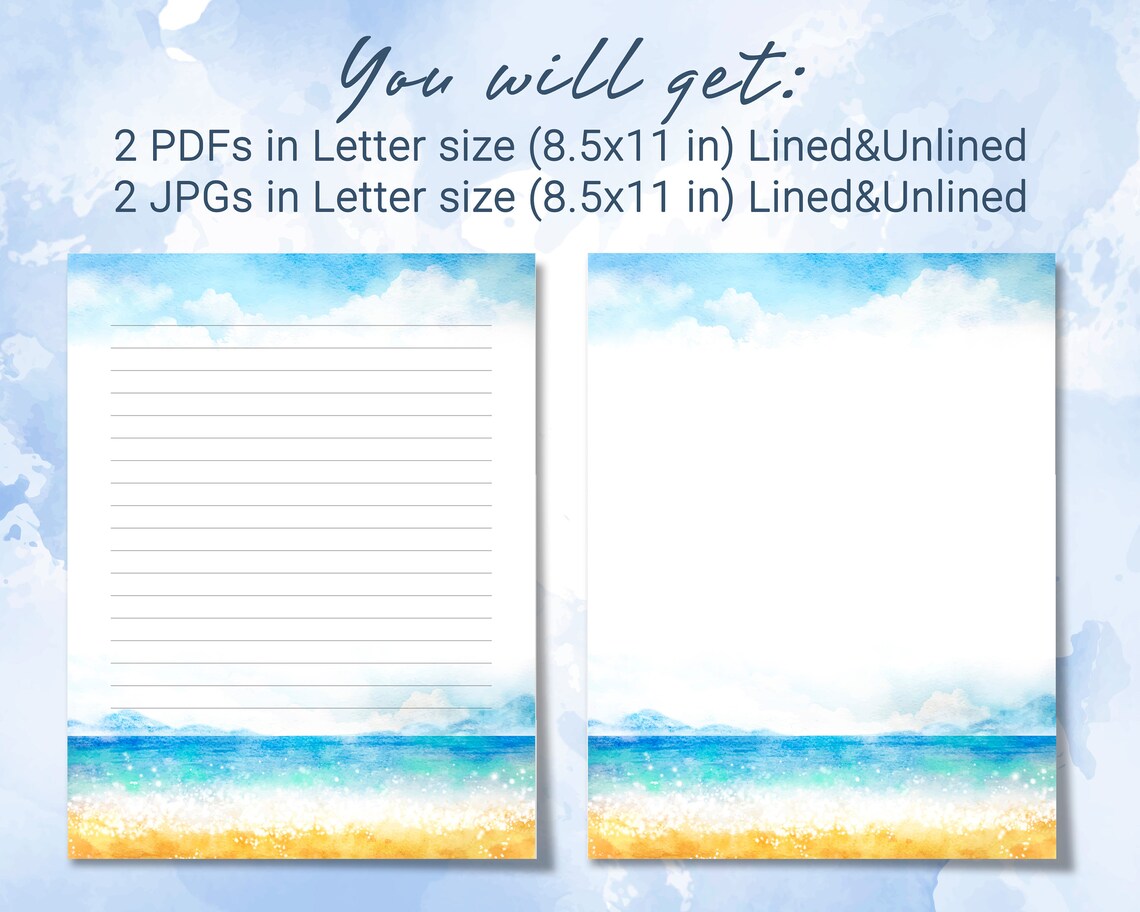 Printable Stationery Lined Paper, Summer Background With Beach in ...