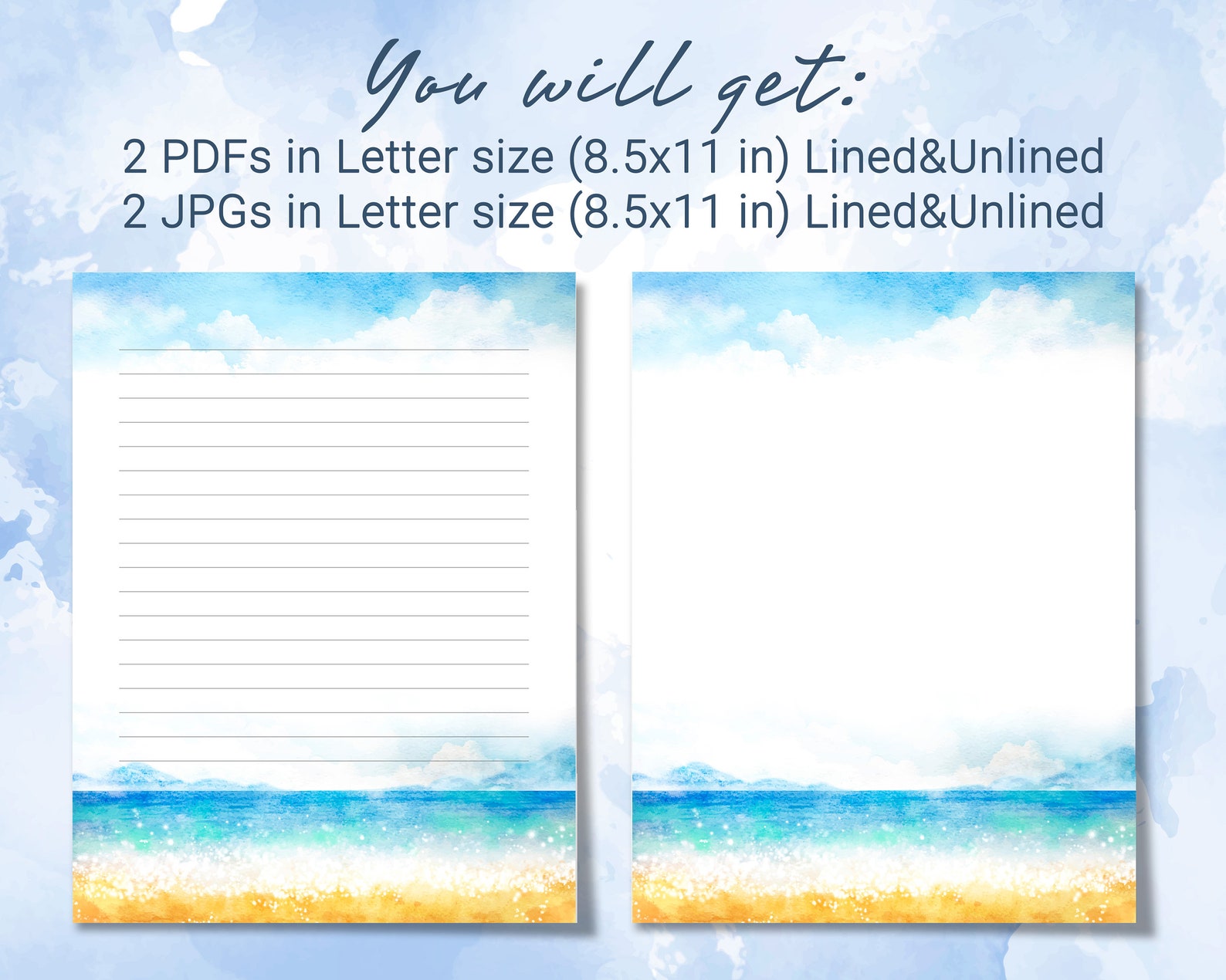 Printable Stationery Lined Paper, Summer Background With Beach in ...