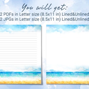 Printable Stationery Lined Paper, Summer Background With Beach in ...