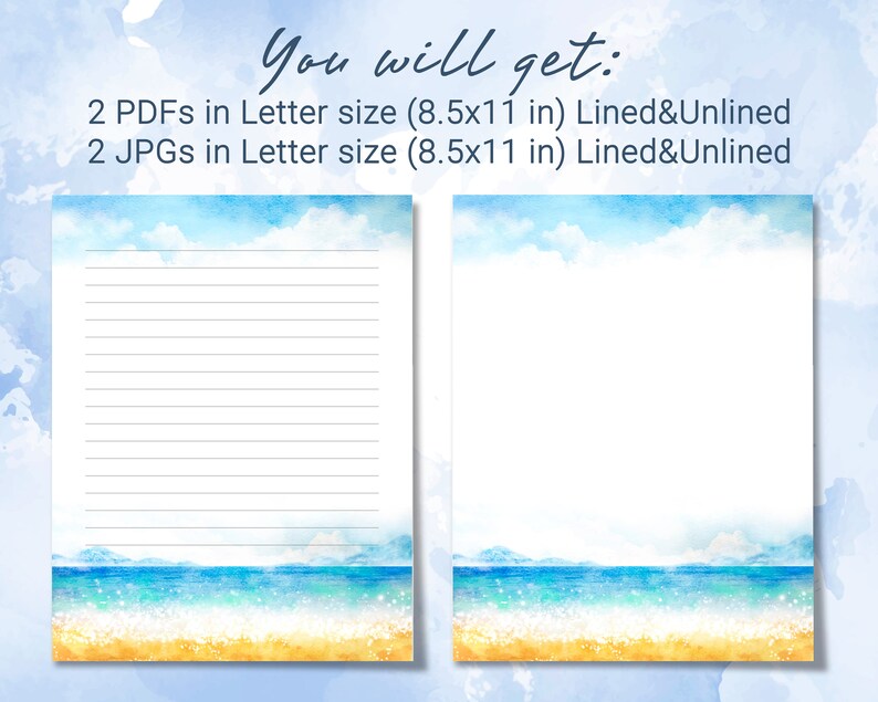 Printable Stationery Lined Paper, Summer Background With Beach in ...