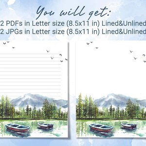 Printable Stationery Lined Paper With Reflection of Pine Forest and ...