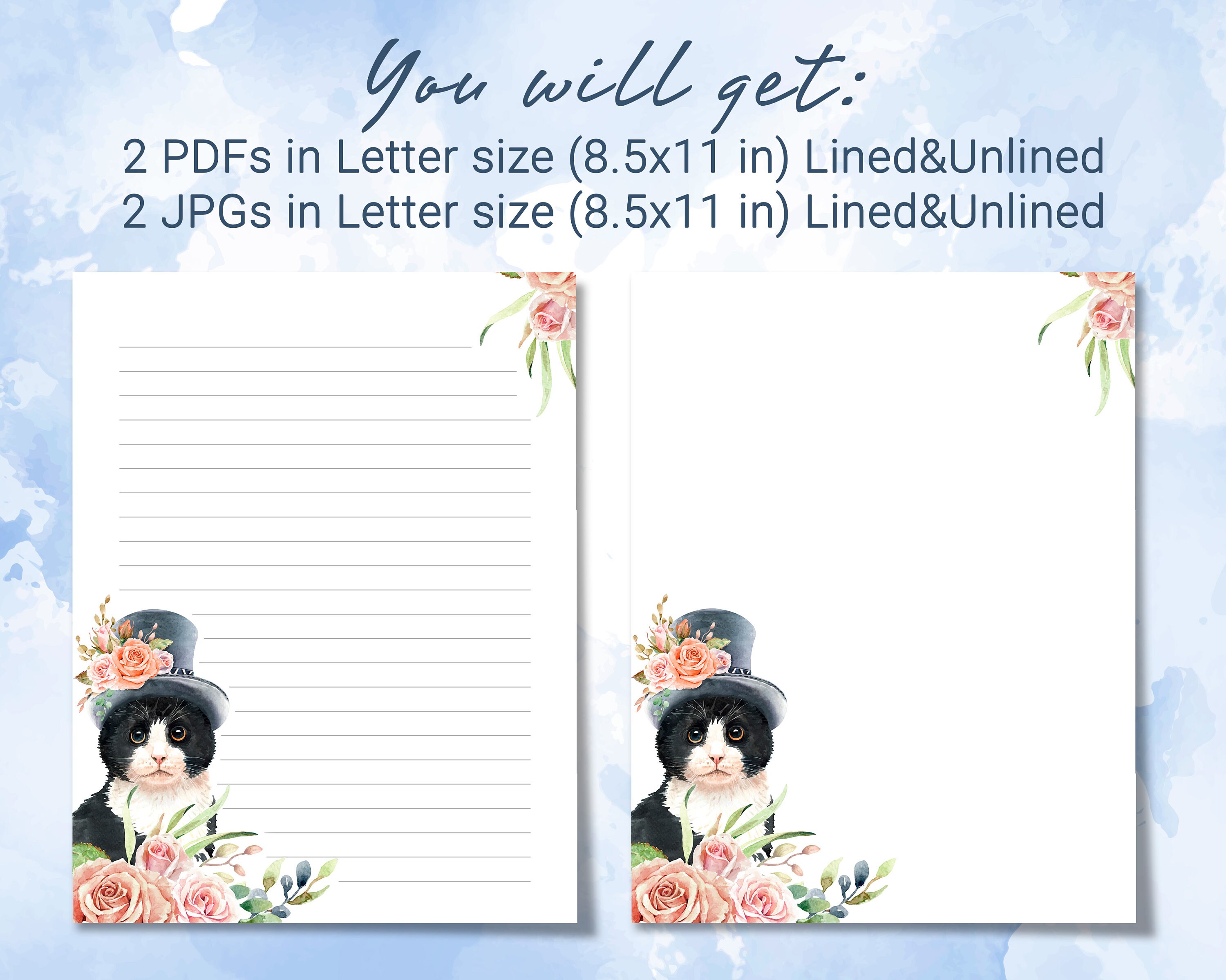 Printable Stationery, Printable Writing Paper With Watercolor Cat With ...