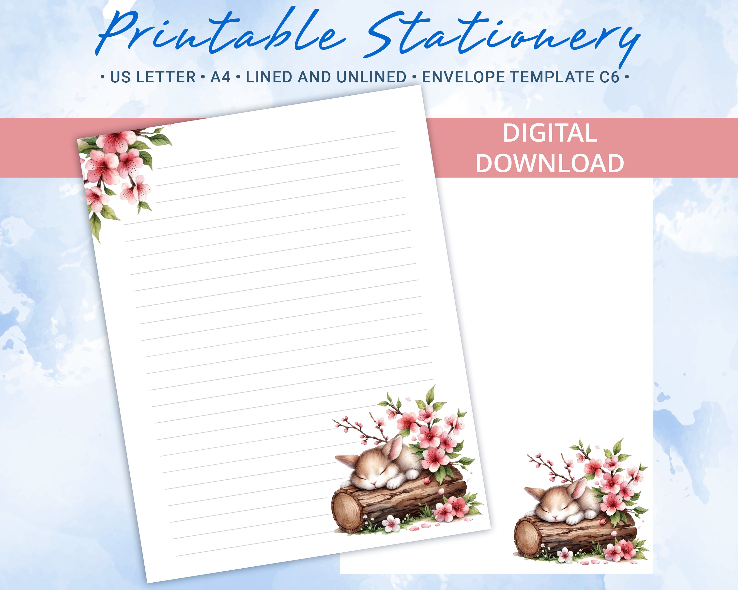 Printable Stationery Paper With Rabbit Cute Sleeping on Timber ...