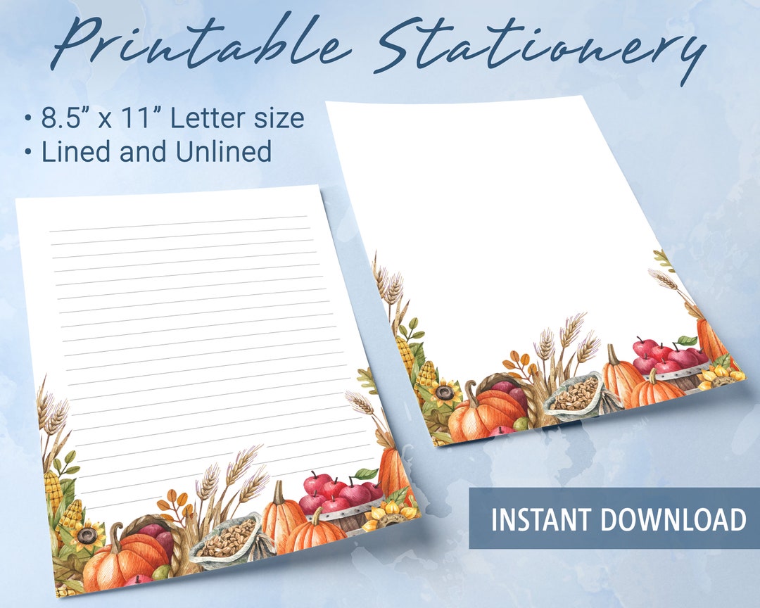 Pumpkin Printable Stationery, Printable Writing Paper With Harvest ...