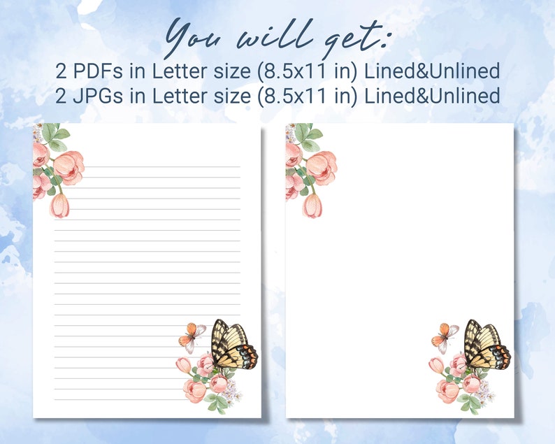 Butterfly Printable Stationery, Letter Writing Stationery, Lined and ...