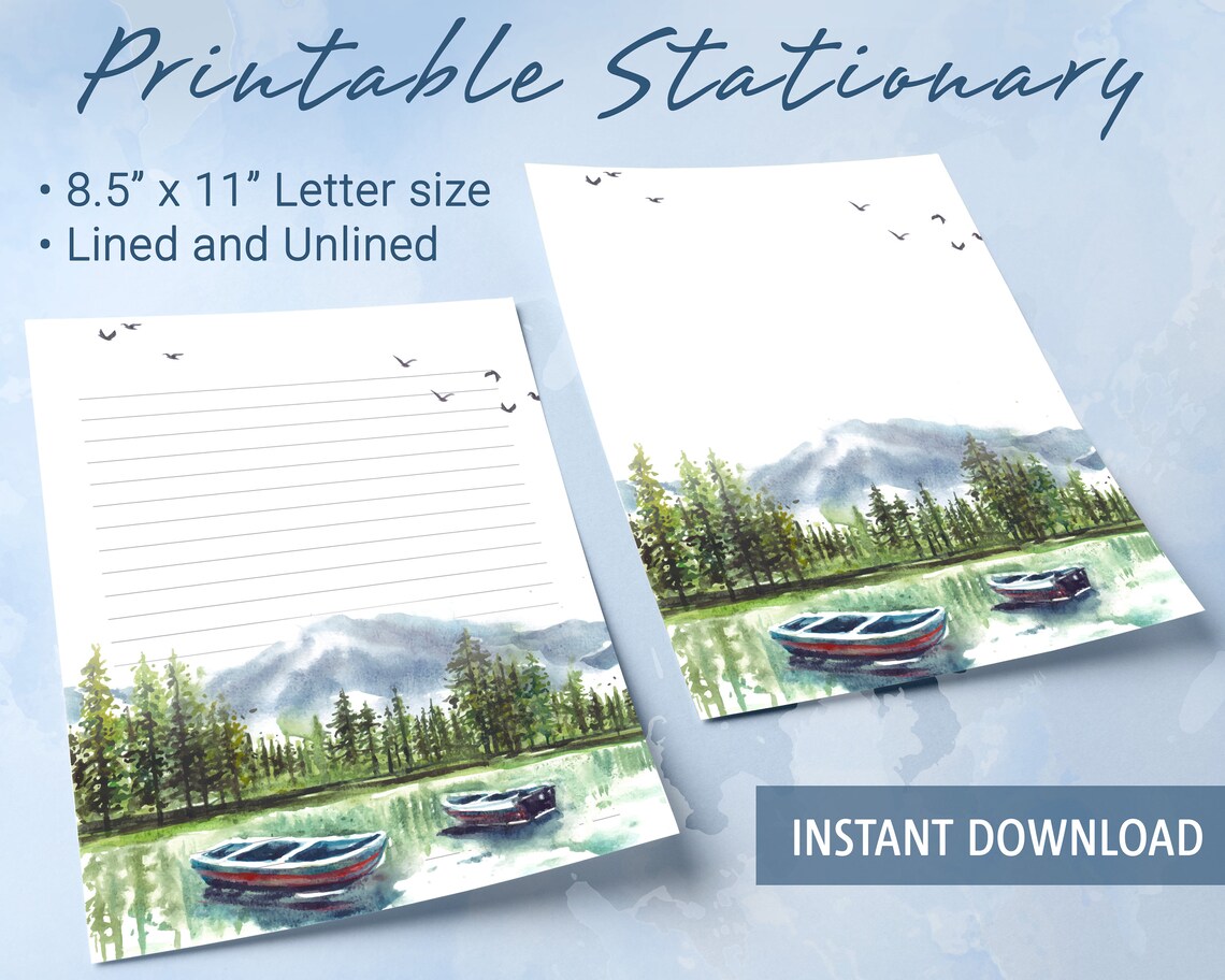 Printable Stationery Lined Paper With Reflection of Pine Forest and ...