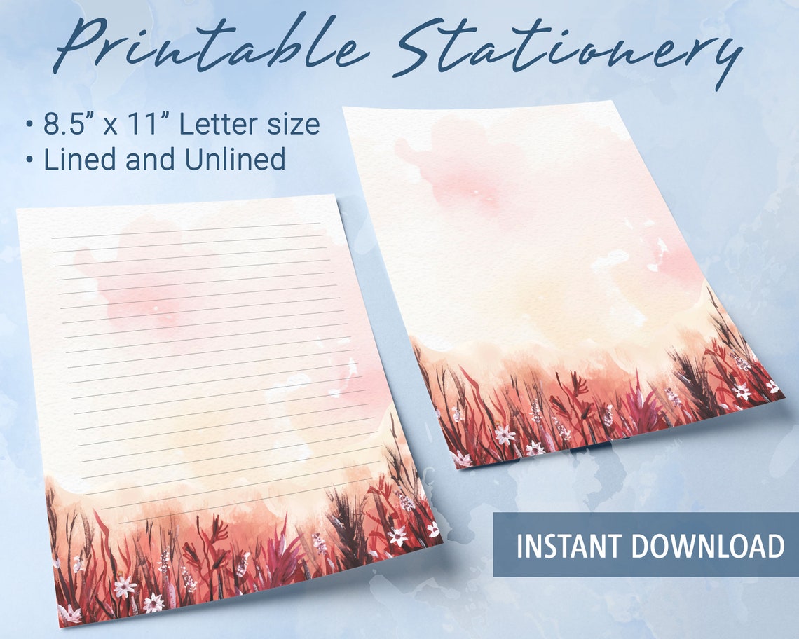 Printable Stationery Lined Paper With Garden Flowers, Printable Writing ...
