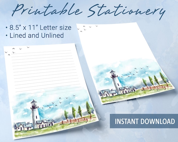 Printable Stationery Lined Paper With Watercolor Nature - Etsy