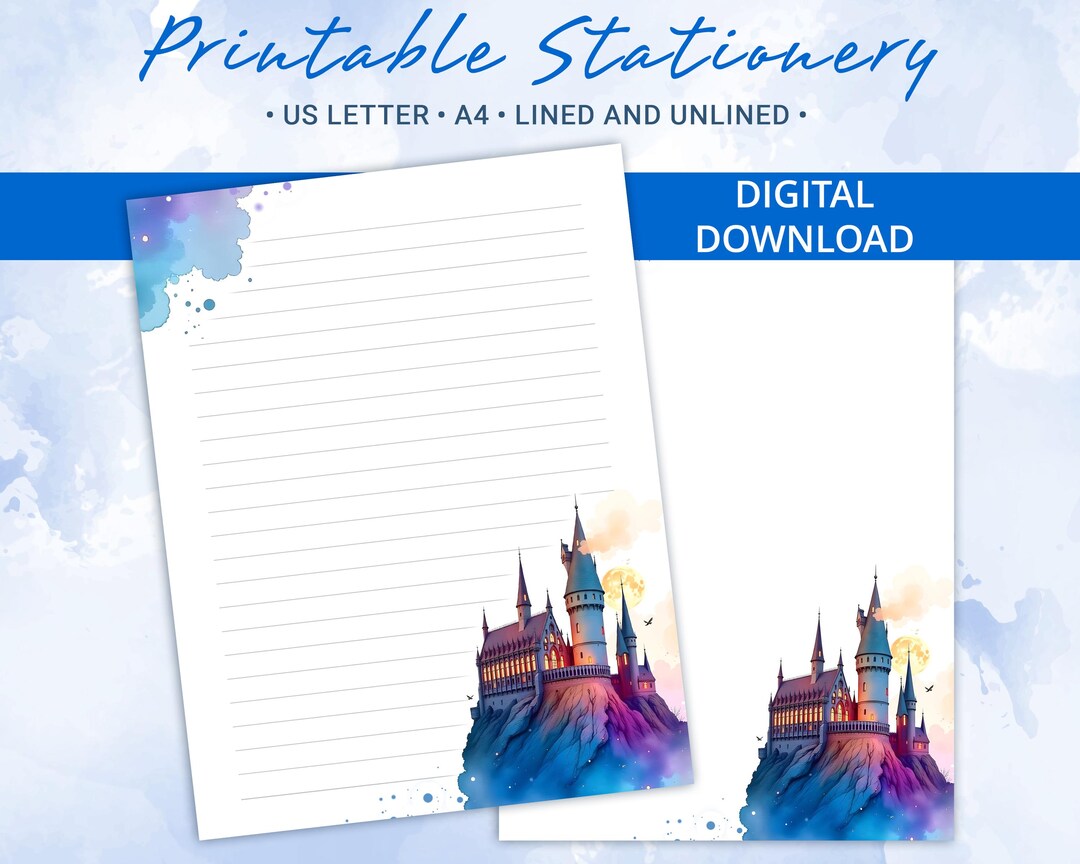 Castle Printable Stationery: Lined Writing Paper, A4 & US Letter - Etsy