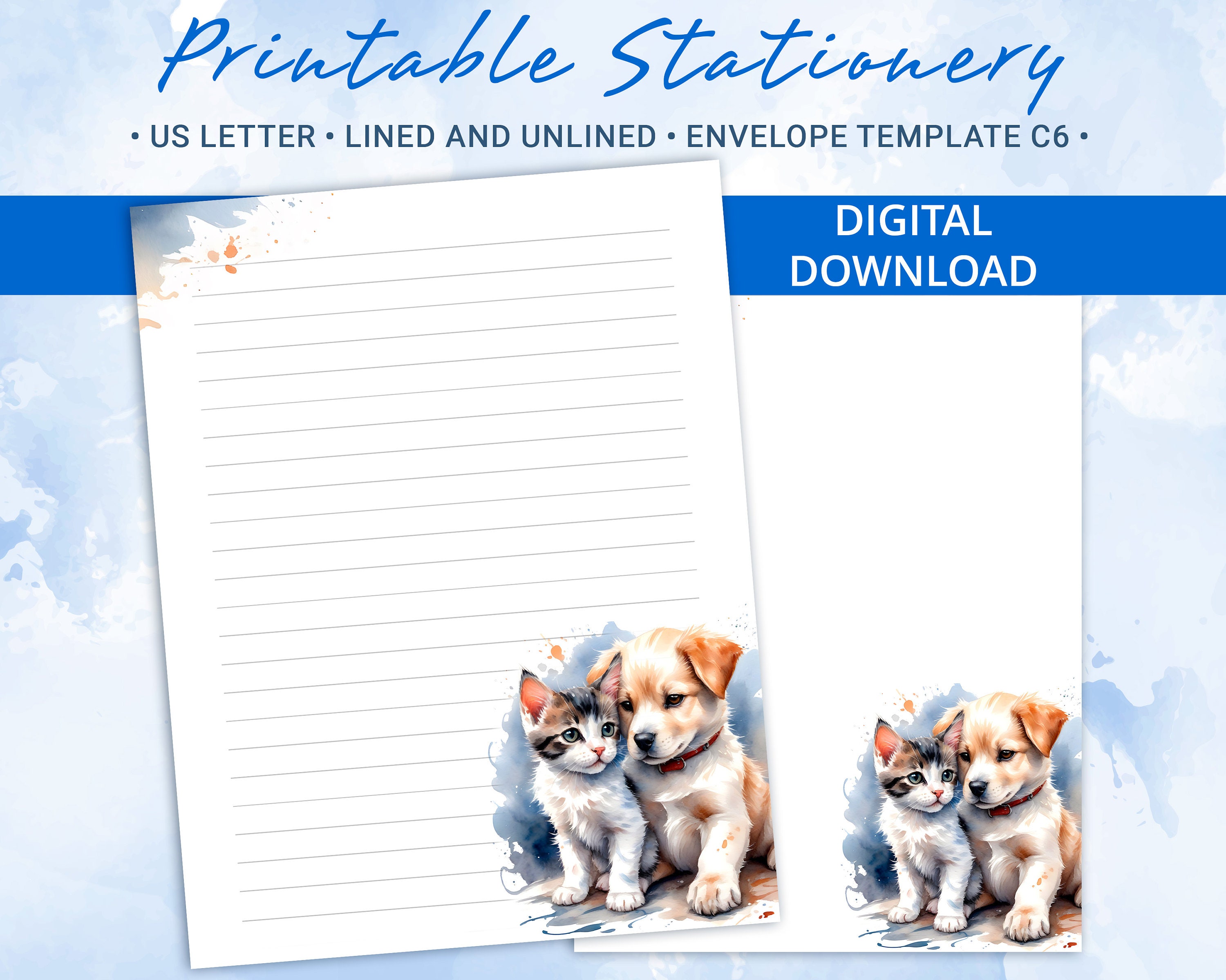 Printable Stationery Lined Paper, Printable Writing Paper With a Kitten ...