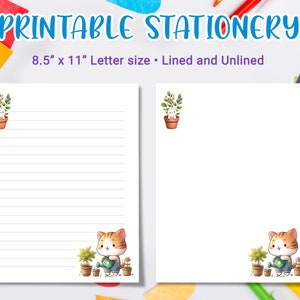 Printable Stationery for Kids, Printable Writing Paper With a Cute Cat ...