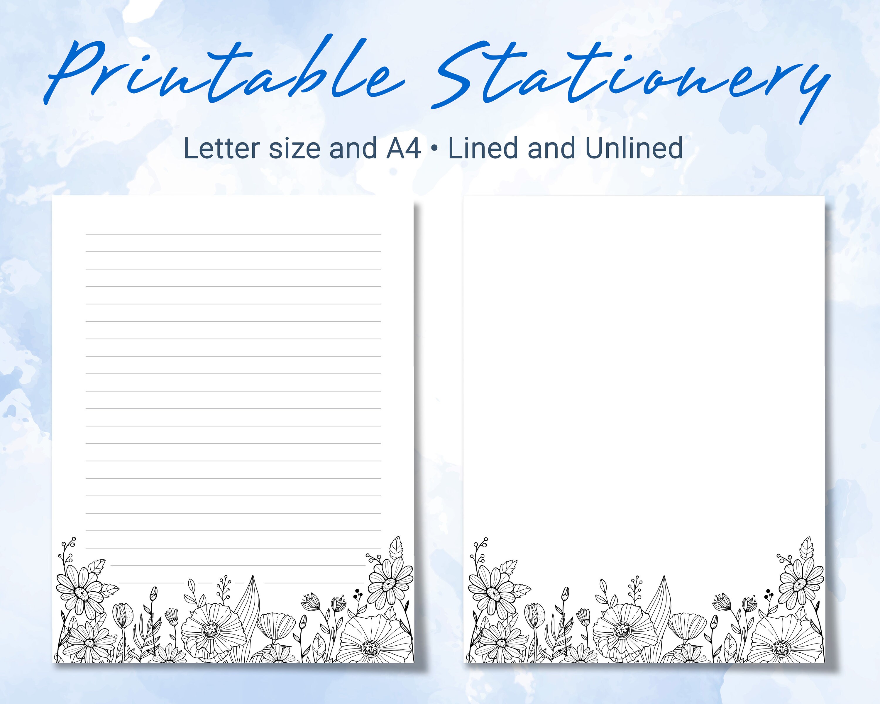 Black & White Printable Stationery Paper, Printable Writing Paper With ...