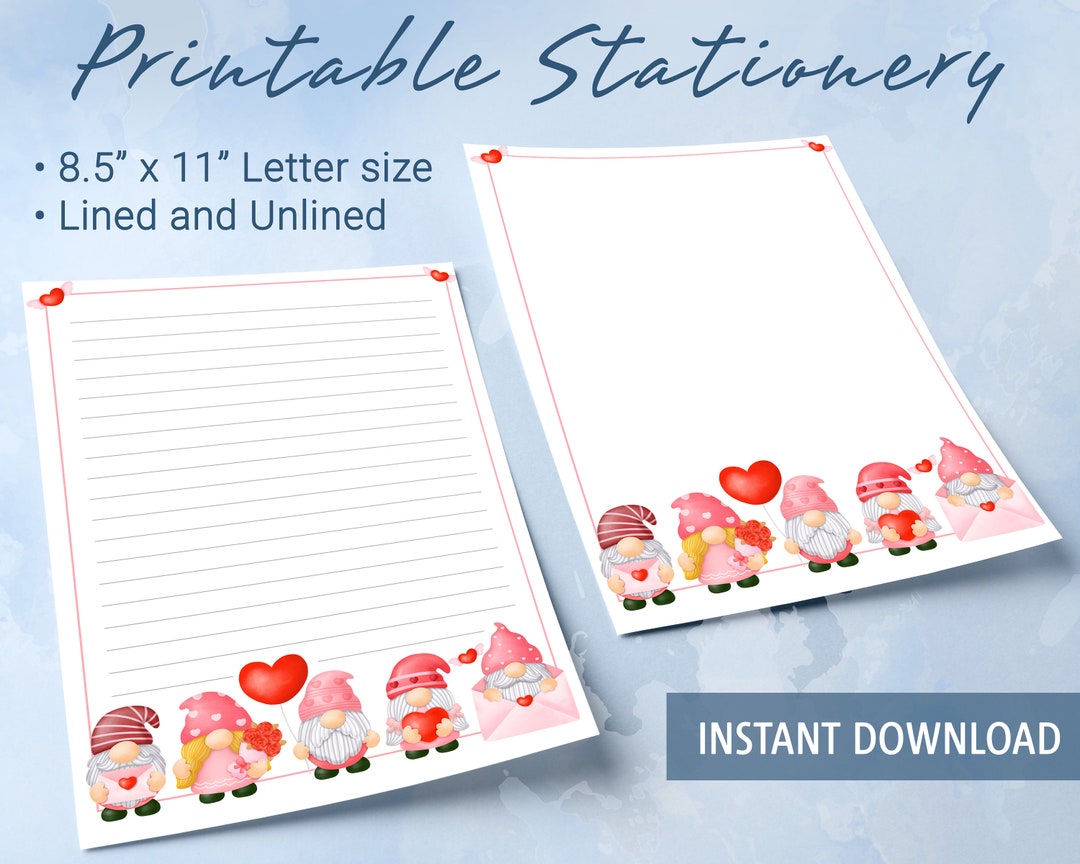 Valentine Gnome Printable Stationery: Lined Writing Paper (PDF & JPEG ...