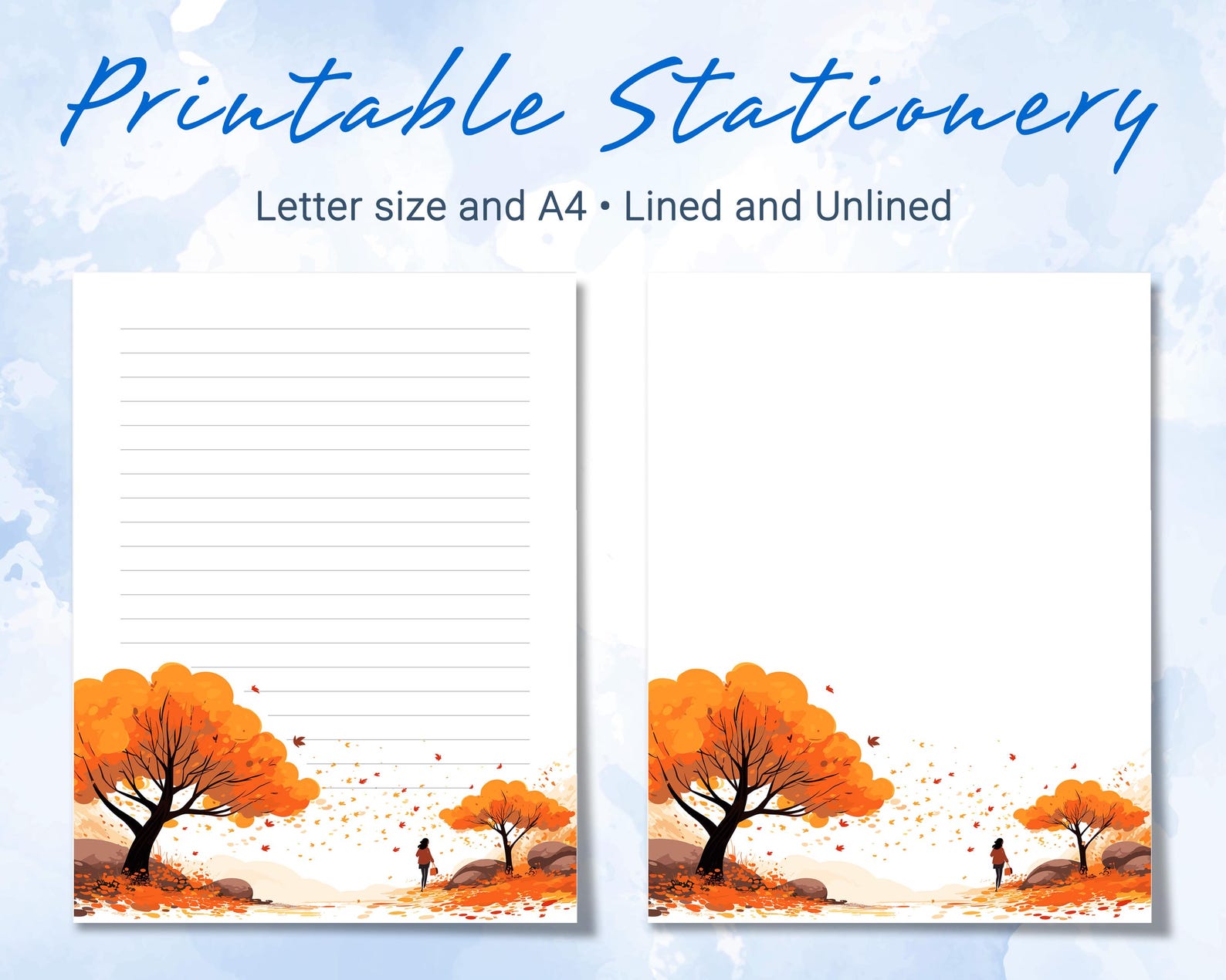 Printable Stationery Lined Paper, Letter Writing Paper With Fall ...