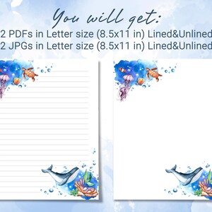 Printable Stationery Lined Paper With Watercolor World Oceans ...