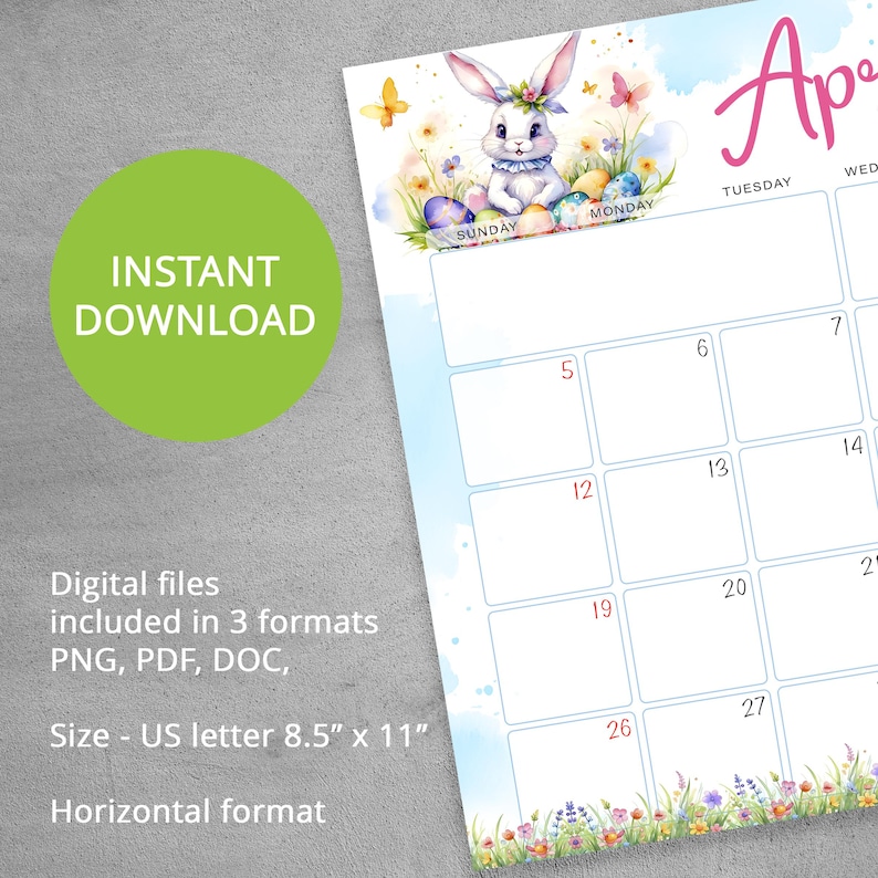 Editable April 2026 Calendar With an Easter Background, Happy Easter ...