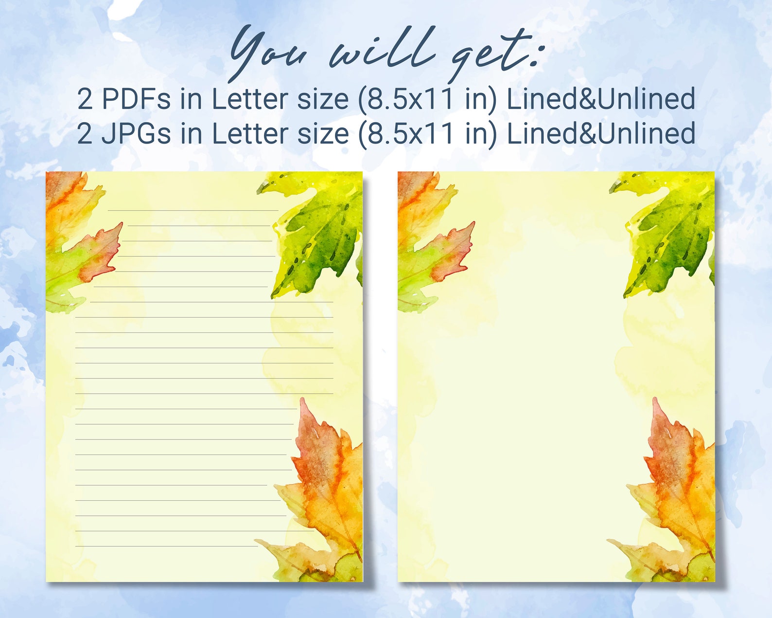 Leaves Printable Stationery, Printable Writing Paper With Watercolor ...