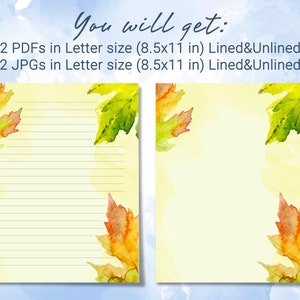Leaves Printable Stationery, Printable Writing Paper With Watercolor ...