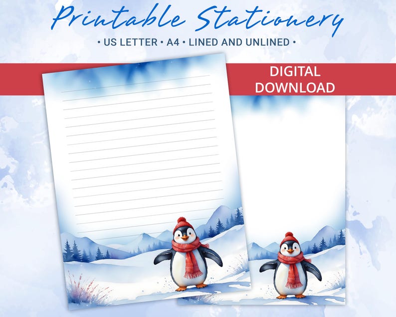 Printable Stationery Lined Paper, Letter Writing Paper With a Cute ...