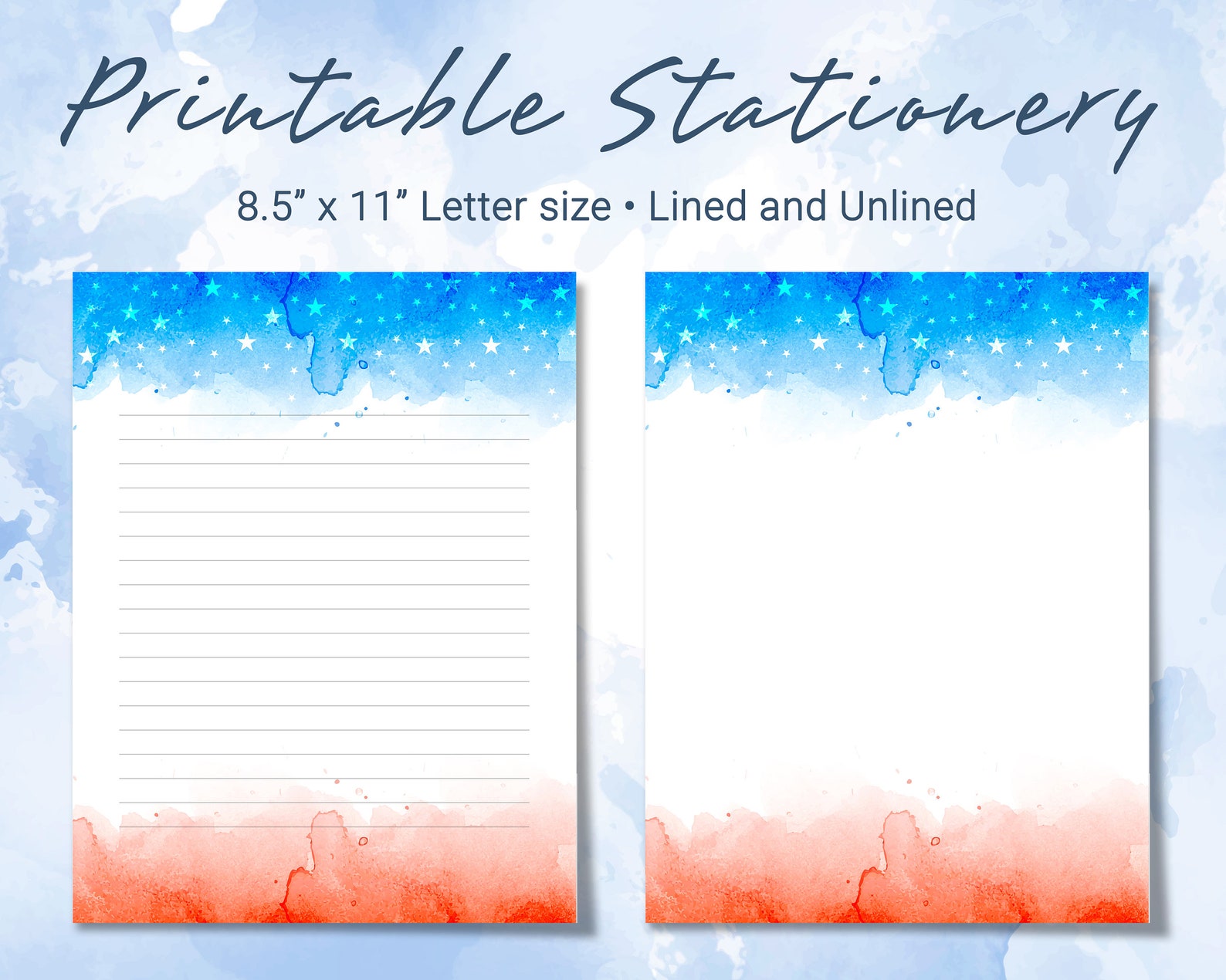Printable Stationery Lined Paper Happy Independence Day of America ...