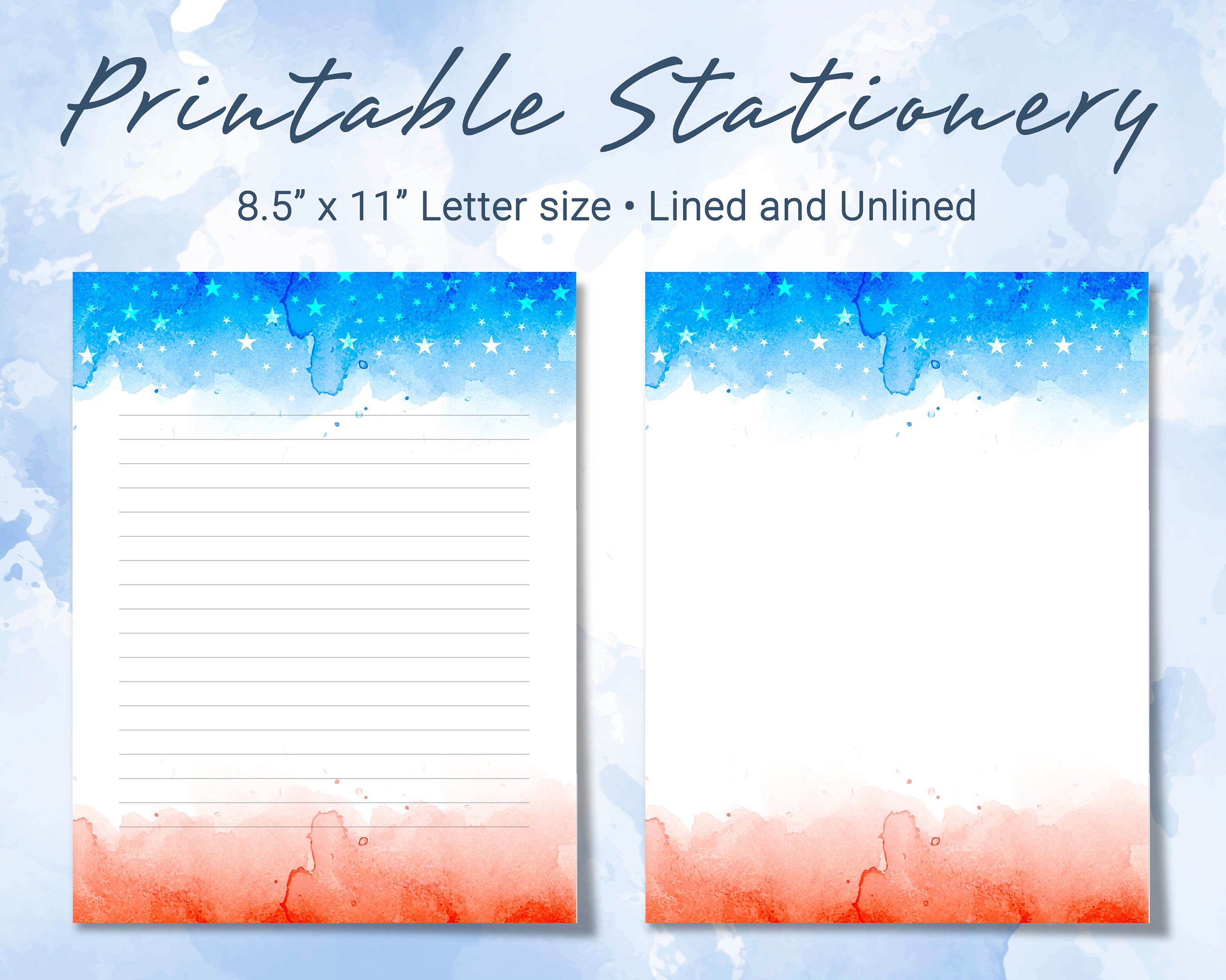 Printable Stationery Lined Paper Happy Independence Day of America ...