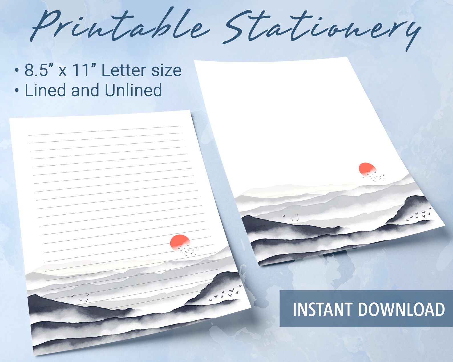 Printable Stationery Lined Paper With Mountains Background - Etsy