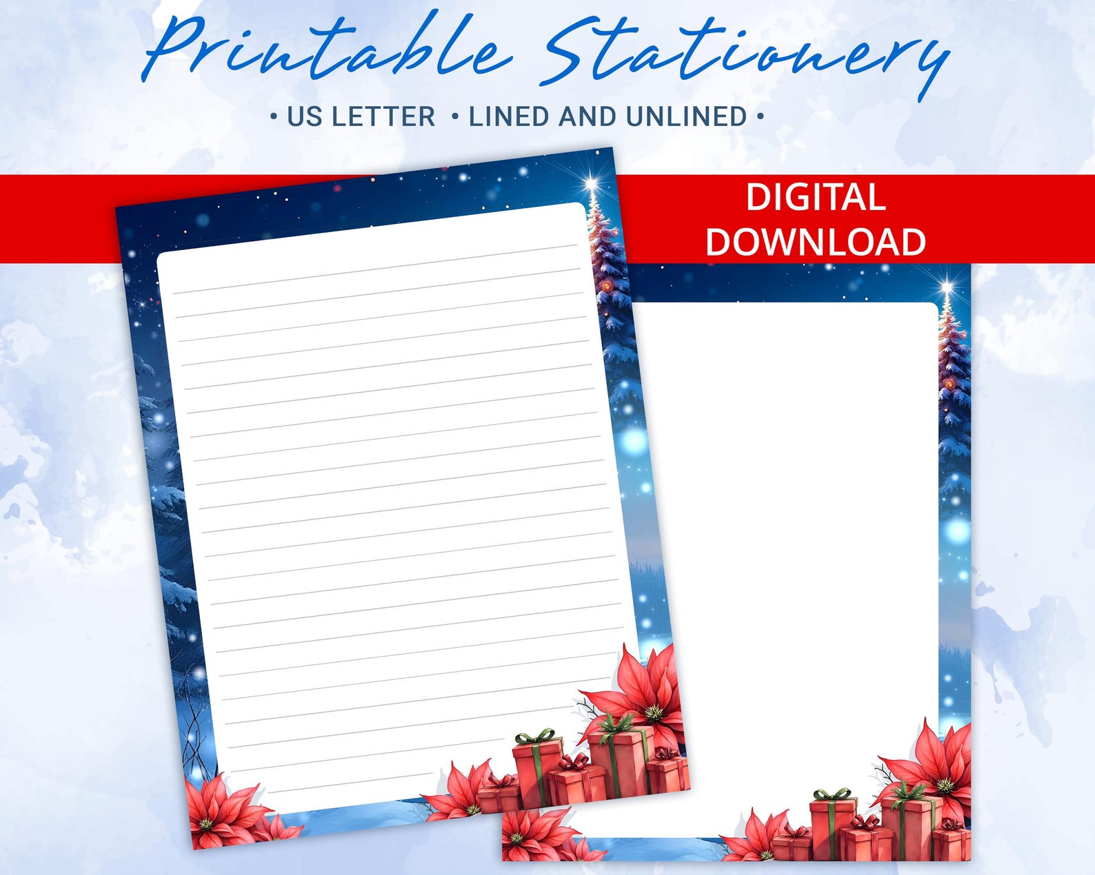 Printable Stationery Lined Paper, Letter Writing Paper With a Christmas ...