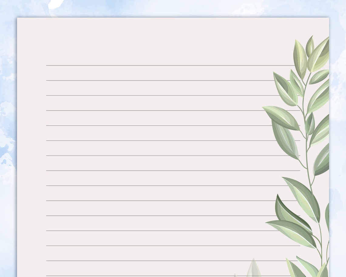 Leaves Printable Stationery, Printable Writing Paper With Green Leaves ...