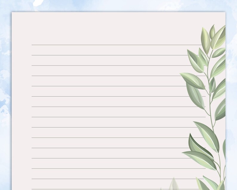 Leaves Printable Stationery, Printable Writing Paper With Green Leaves ...